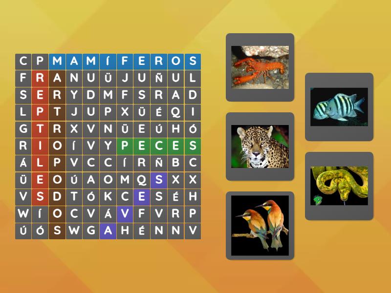 Animales: vertebrados e invertebrados - Sopa de letras
