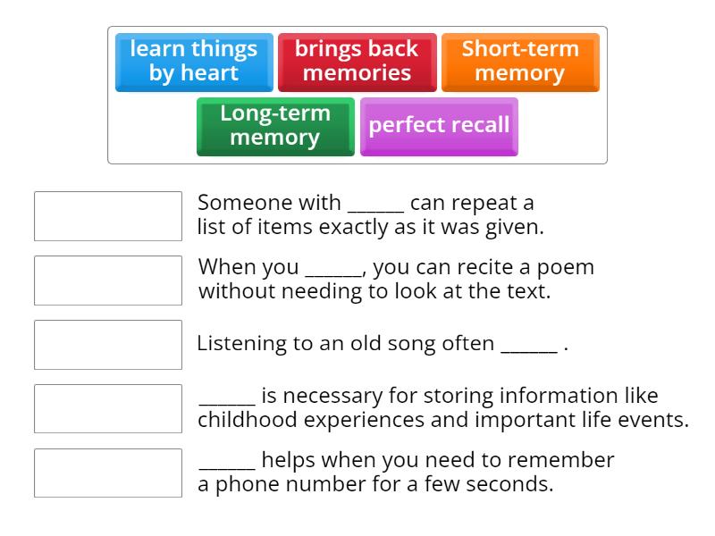 Collocations about memory - Match up