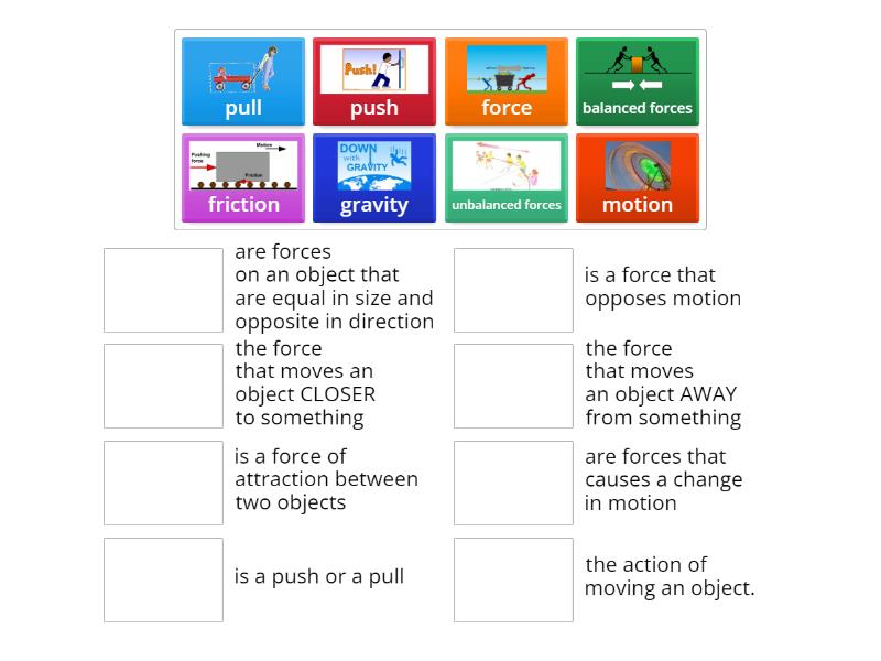 Force and motion Vocabulary - Match up