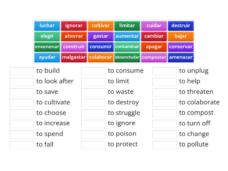 Spanish - The Environment - Verbs 1 - Match up