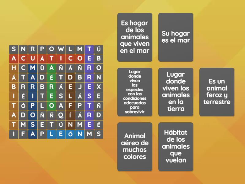 Los hábitats - Sopa de letras