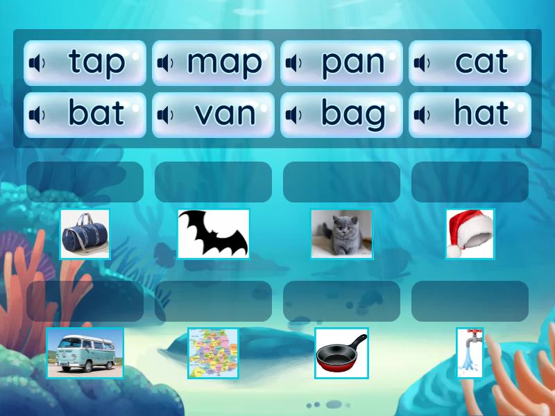 CVC words letter a van hat bag pan map tap hat bat - Match up