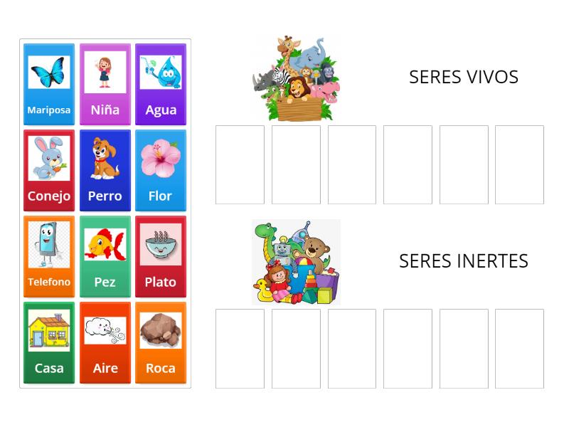 Clasifica los siguientes seres en vivos e inertes. - Group sort