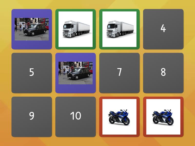 Memory game - vehicles - Matching pairs