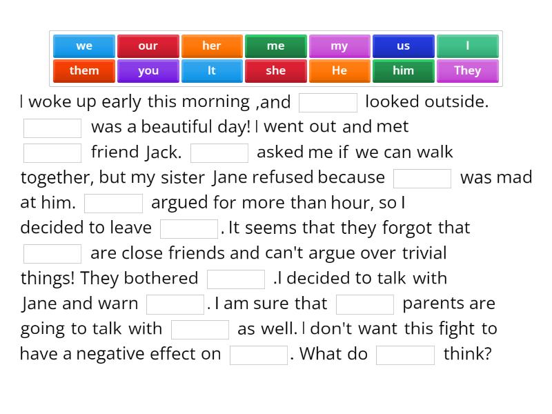Subject and Object Pronouns - Complete the sentence