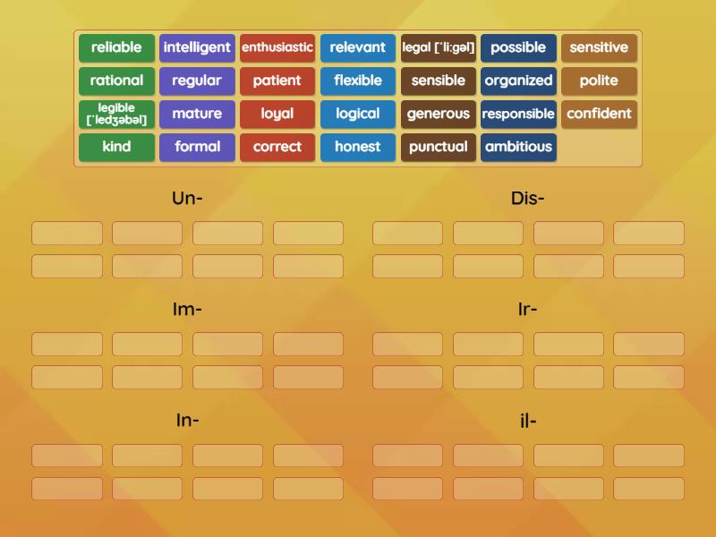 IC Adjectives: Prefixes - Group sort