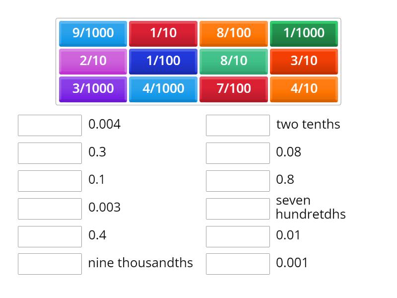 Fractions and decimals - Match up