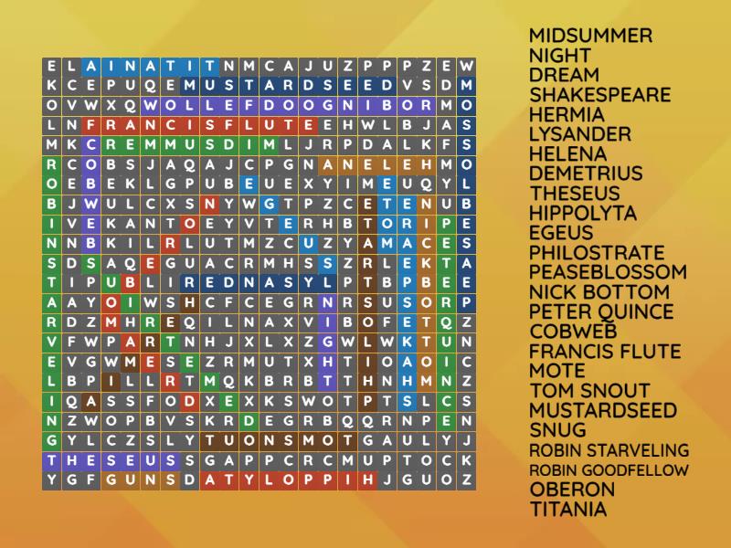 A Midsummer Night's Dream - Wordsearch