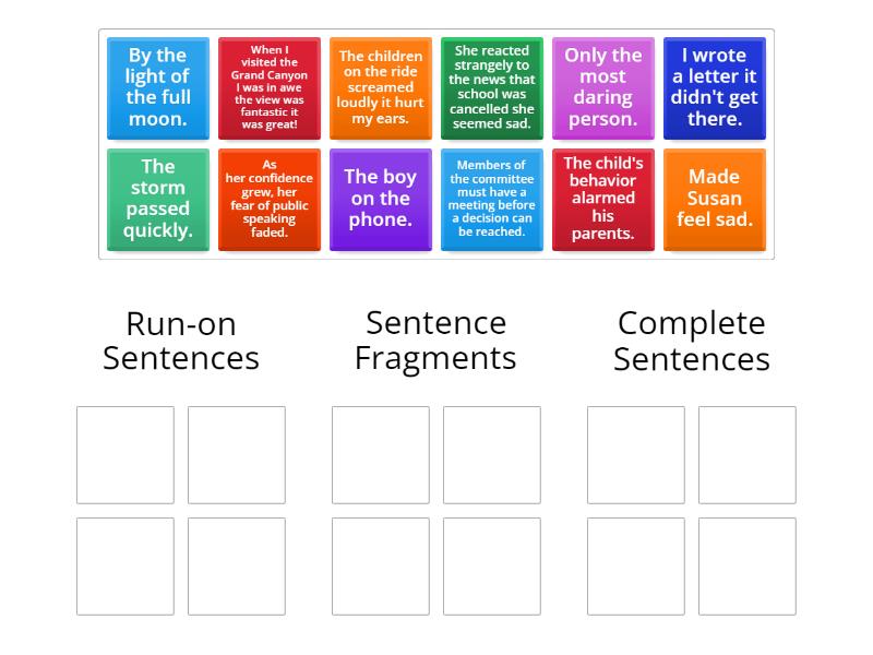 Grade 5 - Run-On Sentences, Sentence Fragments and Complete Sentences ...