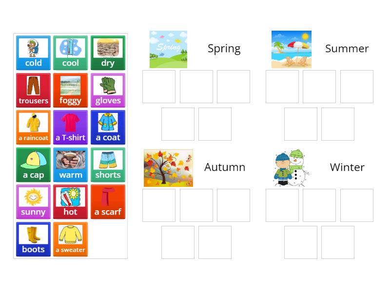 What is the weather and what do we wear in different seasons? - Group sort