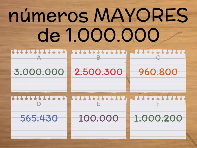 cuestionario de numeros mayores y menores de un millon - 測驗