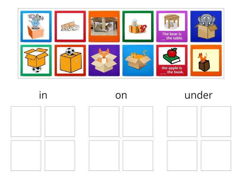 in, on and under - Group sort
