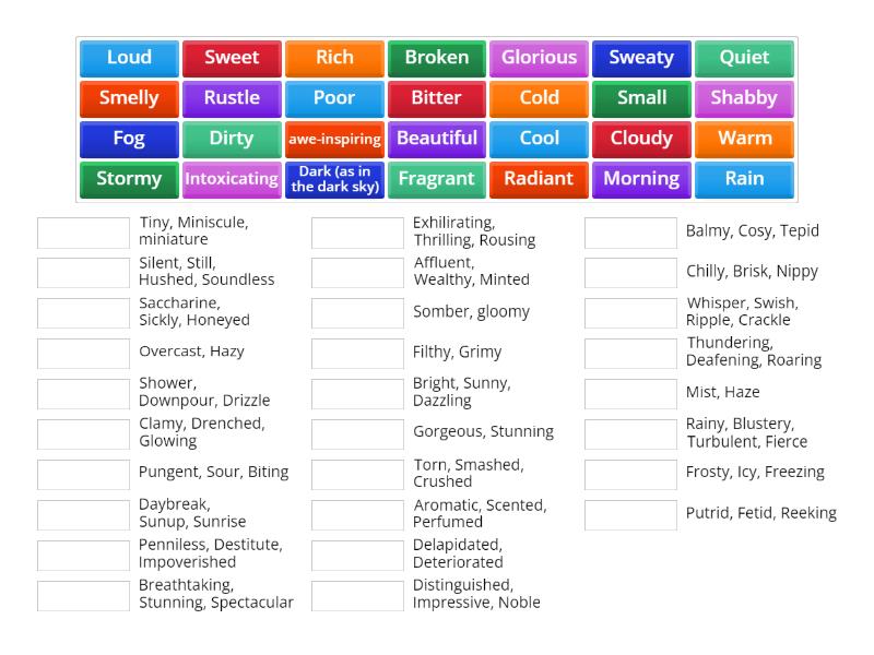 Synonyms - Descriptive words for Setting - Match up