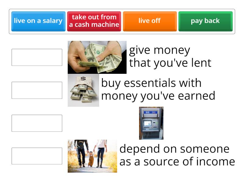 EF Intermediate Unit 2A Vocabulary Money Part 4 phrasal verbs - Une las parejas