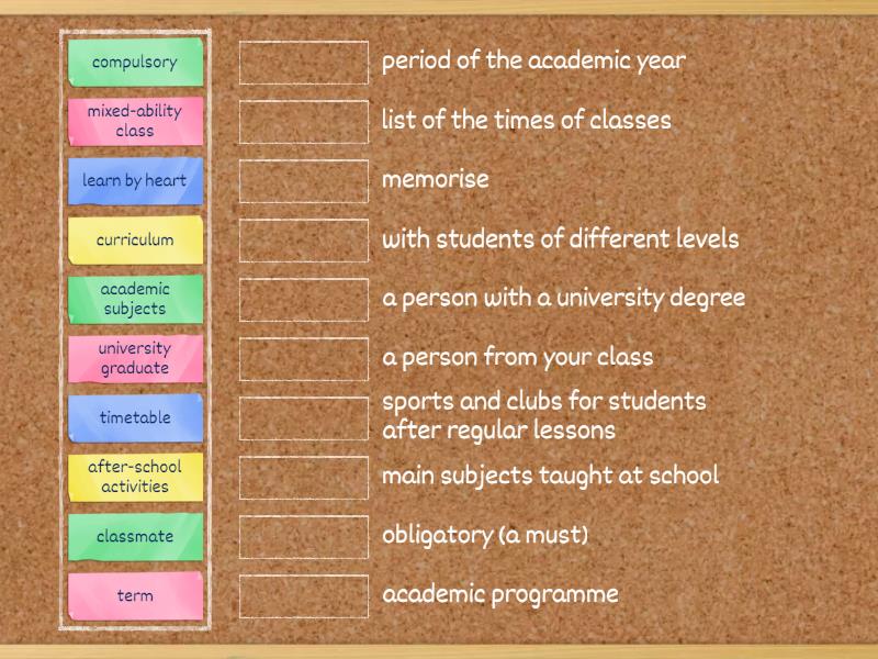 Focus 2 Unit 5 definitions - Une las parejas