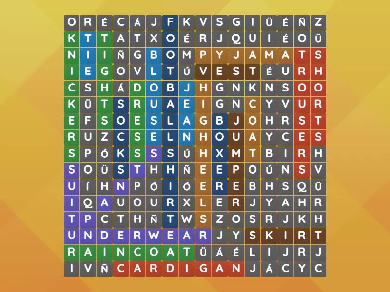 CLOTHING WORDS - Wordsearch