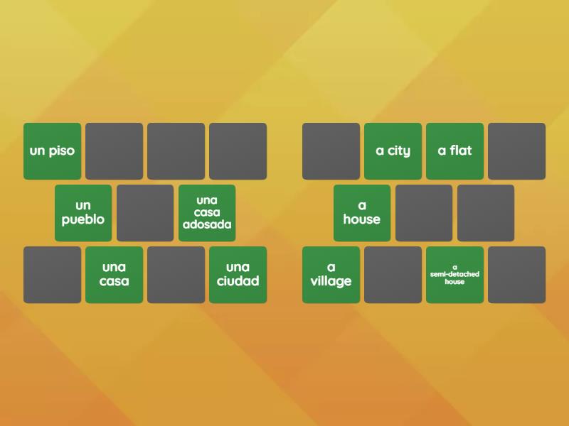Match the Spanish to the English - My town (S1 Spanish) - Matching pairs