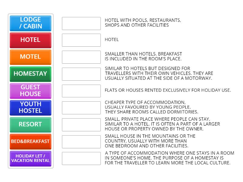 HOTELS AND ACCOMMODATION - Match up