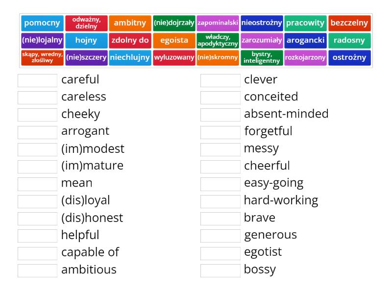 FEATURES OF CHARACTER (part1) - Match up