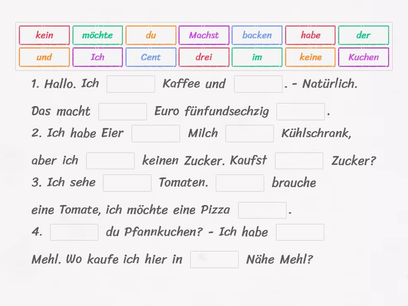 Kochen, essen, trinken - Complete the sentence