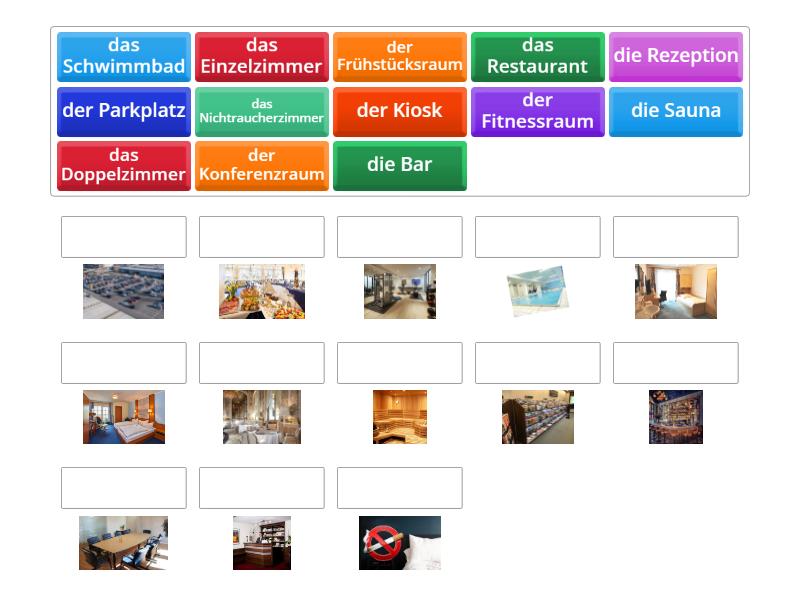 Menschen A2.2 Lektion 16 Bildlexikon Orte im Hotel - Match up