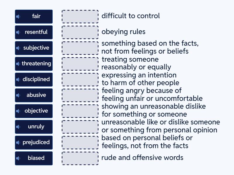 ADJECTIVES FOR VIEWS AND BEHAVIOUR U10B2 F2F - Match up