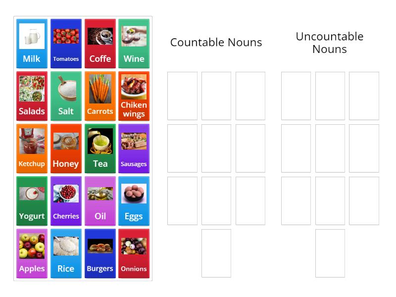 Countable vs. Uncountable Nouns - Ordenar por grupo