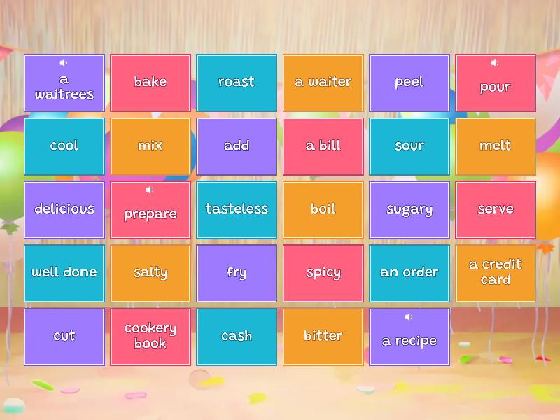 Cafe / Restaurant verbs, adjectives 6-7 class - Flip tiles