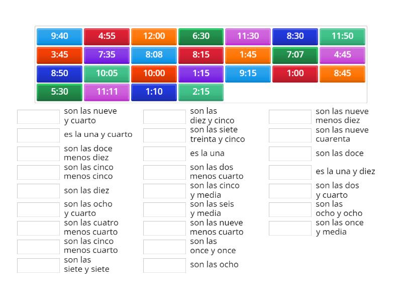 Que hora es? - Match up