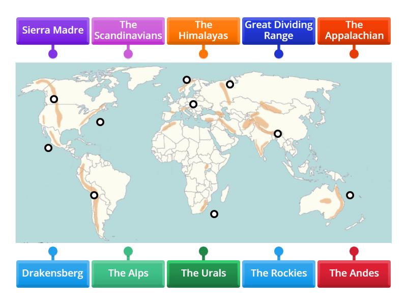 Mountain Ranges of the World - Labelled diagram