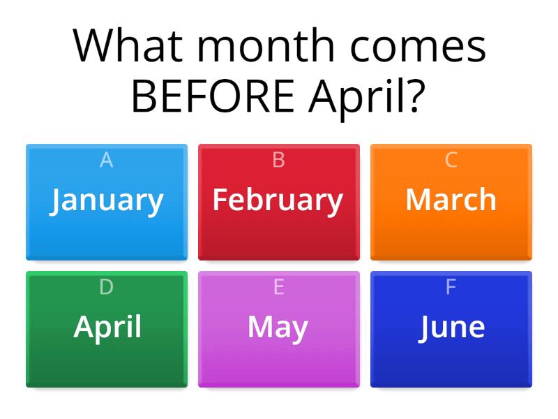 Months of the year before and after - Quiz