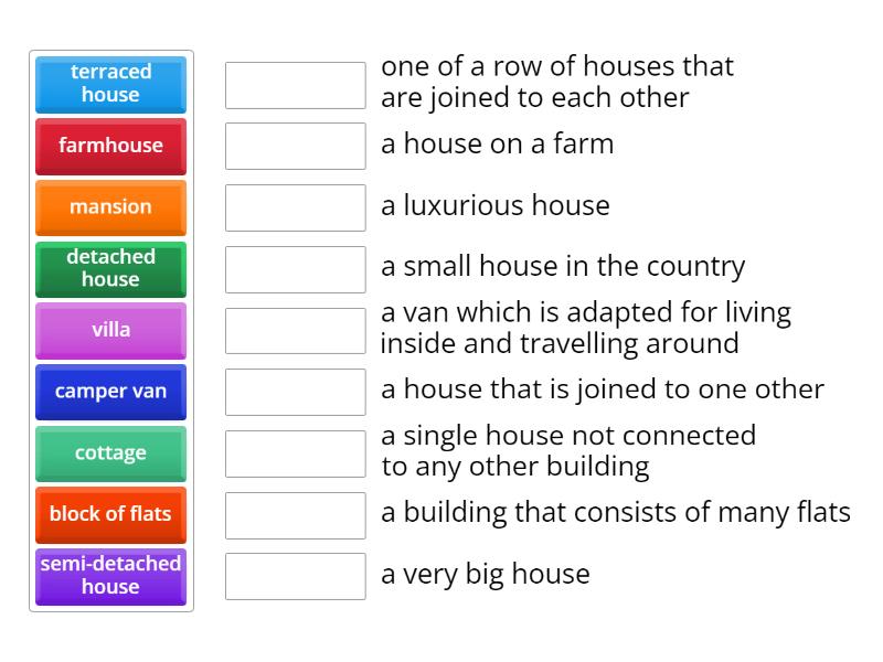 Vocabulary different homes A2 - Match up