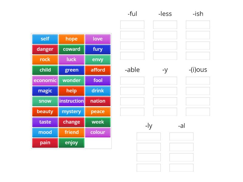 Solutions PI Unit 8E - Adjective suffixes - Group sort