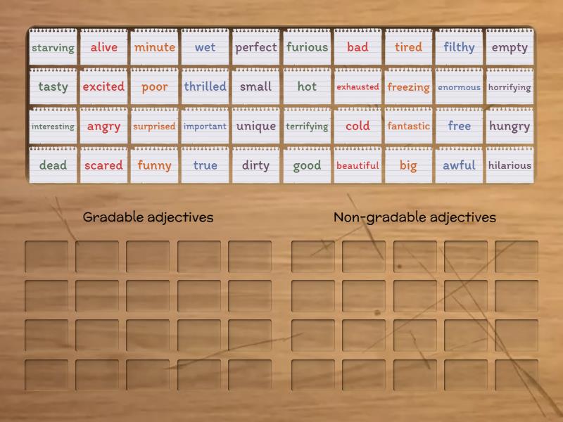 Gradable / Non-gradable adjectives - Групповая сортировка