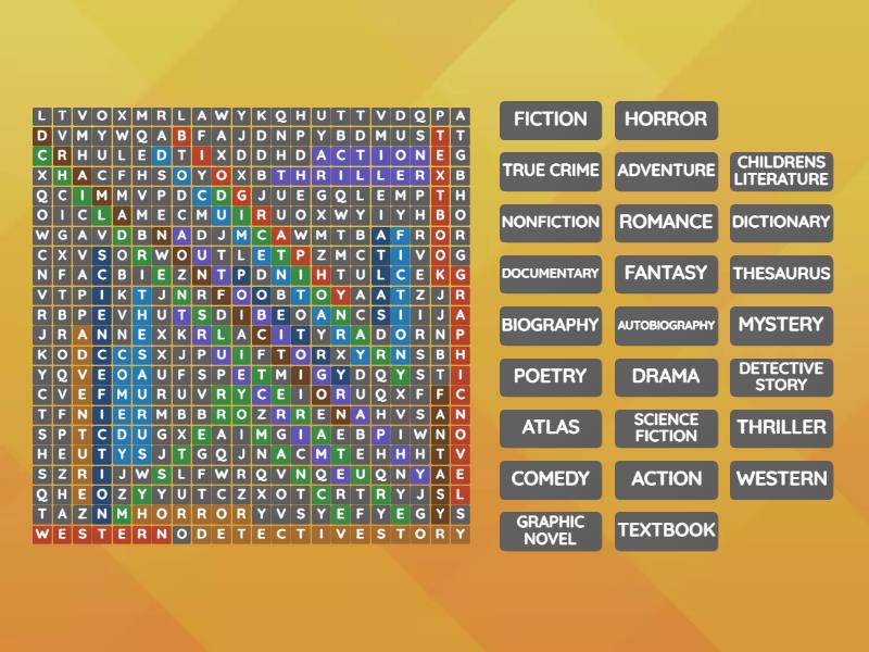 Books and Movie Genres - Wordsearch