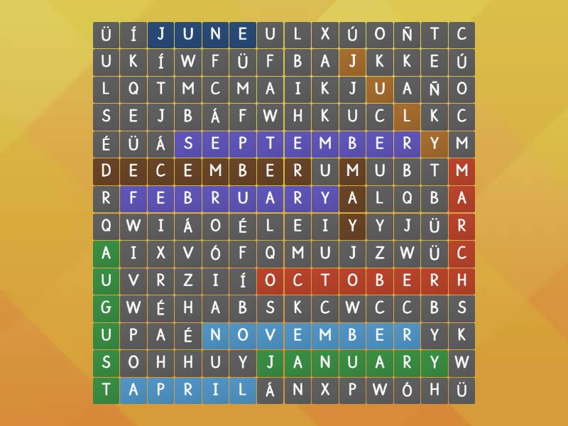 months of the year - Sopa de letras
