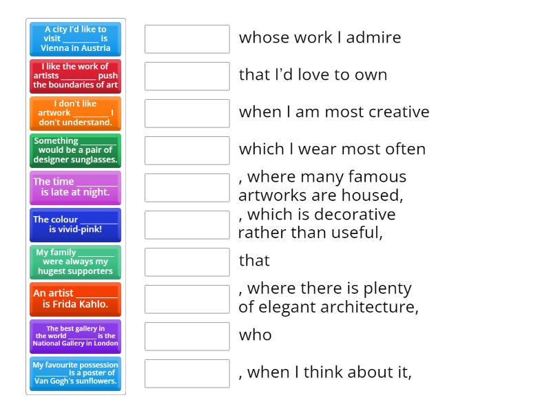 Roadmap B2 unit 4A relative clauses practice - Match up