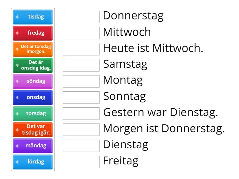 Wochentage - veckodagar - Match up
