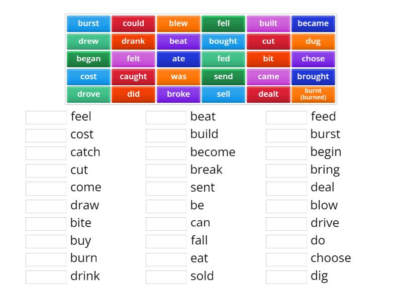 act Pre A1 Starters Irregular verb list 1 - Match up
