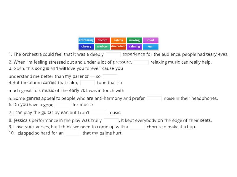 UI 6B - Music adjectives and more practice - Complete the sentence