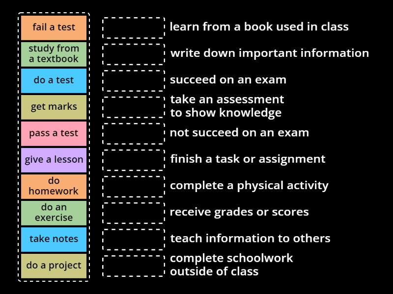 School collocations. Prepare 6. Unit 19 - Une las parejas