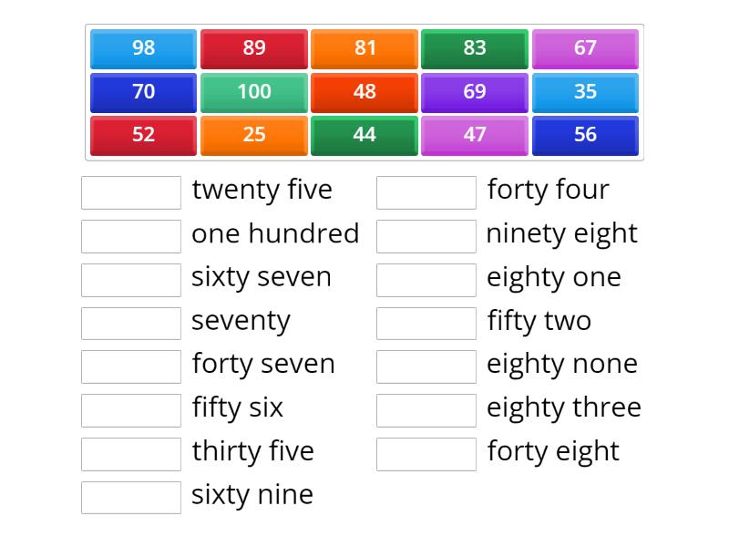 Matching Numbers and words - Match up