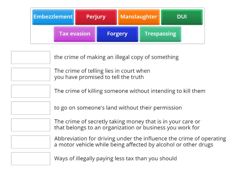 Vocabulary: Crime - Match up
