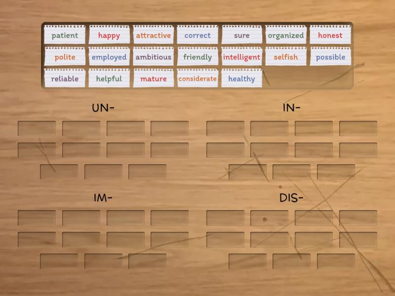 Negative prefixes (un, in, im, dis) F2F Pre-Int 6C - Group sort