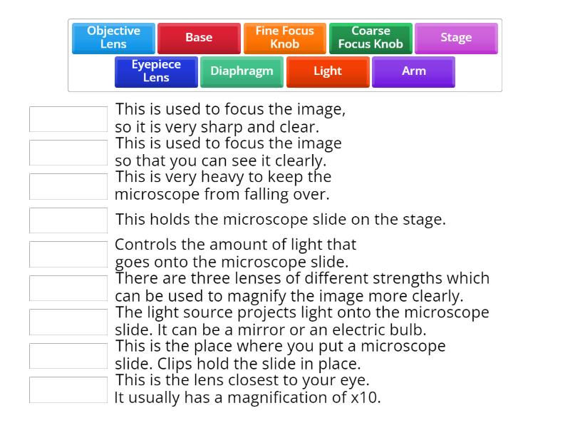 Parts of a Microscope - Match up