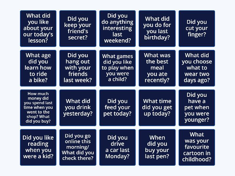 EF elementary unit 7C Past Simple speaking - Flip tiles