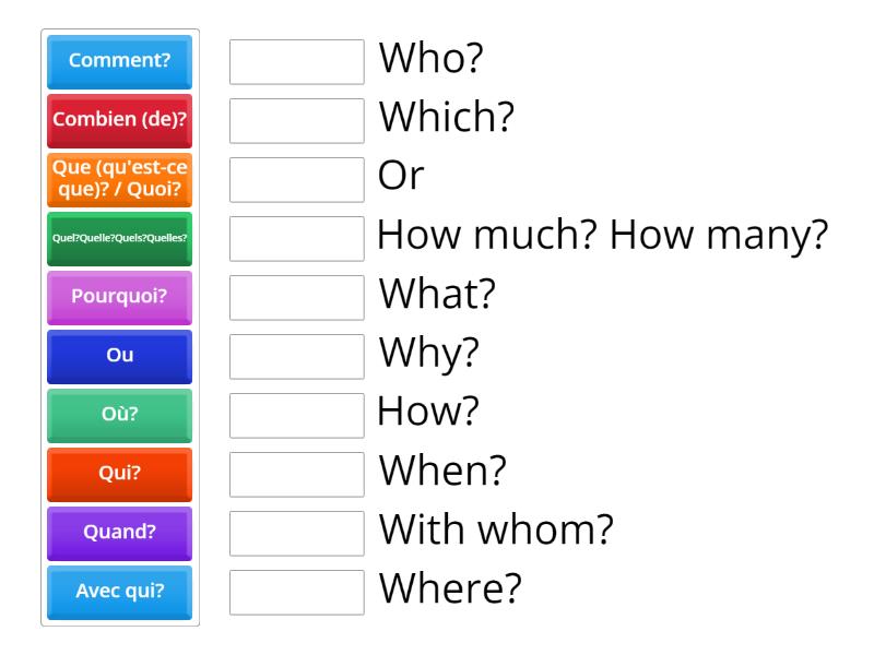 Les mots interrogatifs (Question Words) - Match up