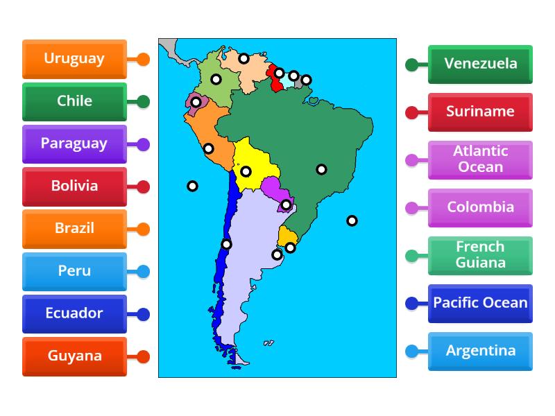Labelling game South America* countries and oceans - Labelled diagram
