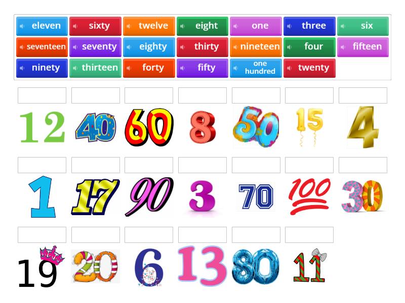 sound matching Numbers 1-100 practice - Match up