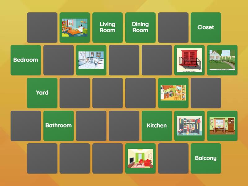 Parts of the house - Memory Game - Matching pairs